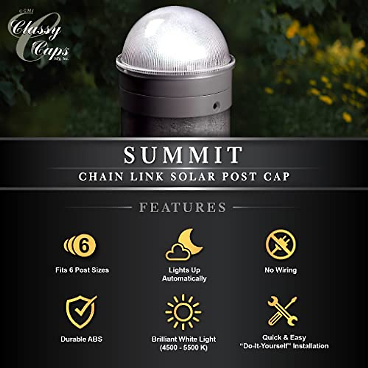 Classy Caps CH2233S Solar Post Cap for Chain Link Fence Post, Silver