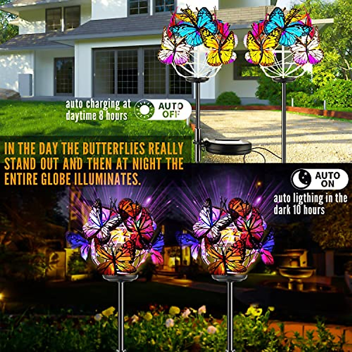HTZNHXT Outdoor Solar Garden Butterfly Lights, Waterproof Butterflies Ground Lights, Multi-Color Changing LED Light for Yard, Garden, Deck, Lawn, Patio, Walkway Decor