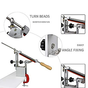 ZELANCY Aluminum alloy Professional Kitchen Knife Sharpener, 360 Degree Rotation Fixed angle, Kitchen Chef Knife Sharpener With 6pcs Whetstones