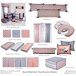 Bacati - Plush Baby Blanket Tribal/Aztec Coral/Navy Embroidered 30 x 40 inches