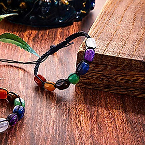 Hicarer 4 Pcs 7 Colored Chakra Bracelets for Women Men Chakra Reiki Bracelets Crystal Stretch Yoga Braided Rope Bead Bracelets