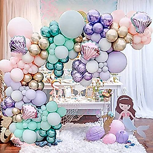 GIHOO 150pcs Mermaid Tail Balloon Garland Arch Kit, Mermaid Theme Girl Birthday Party Decorations Under the Sea Mermaid Balloons Baby Shower Party Supplies
