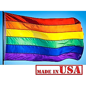 US Flag Factory 3x5 FT Rainbow Flag (Sewn Stripes) Outdoor SolarMax Nylon - Gay Pride Lesbian LGBT - UV Fading Resistant - Premium Quality - Made in USA