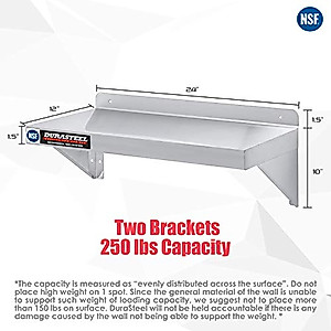 DuraSteel Stainless Steel Wall Shelf - 24" Wide x 12" Deep Commercial Grade - NSF Certified - Industrial Appliance Equipment (Restaurant, Bar, Home, Kitchen, Laundry, Garage and Utility Room)