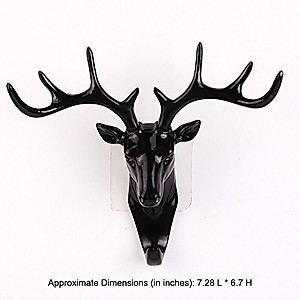 Vintage Deer Head Antlers Wall Hook (Max:10kg) for Hanging Hat Scarf Bag Key Clothes Bathroom Kitchen Towel Holder Hanger Rack Wall Wedding Gift (Black)