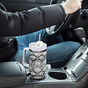 Joisal Black Snakeskin Texture Travel Tumbler Reusable Insulated Water Bottle with Handle Coffee Mug
