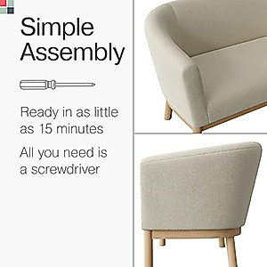 Mid-Century Curved Back Loveseat Sofa - 57.5" - Luxury and Comfortable Home Decor for Offices, Living Rooms, and Bedrooms - Solid Wood Legs and Breathable Fabric Cushions (Ivory)