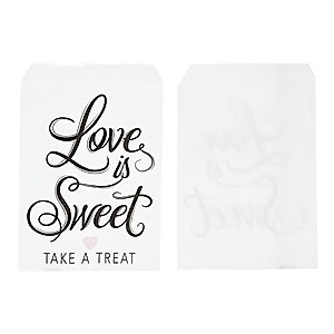 100 Pack Love Is Sweet Treat Bags for Wedding, Bridal Shower, Valentine's (5 x 7.5 In)