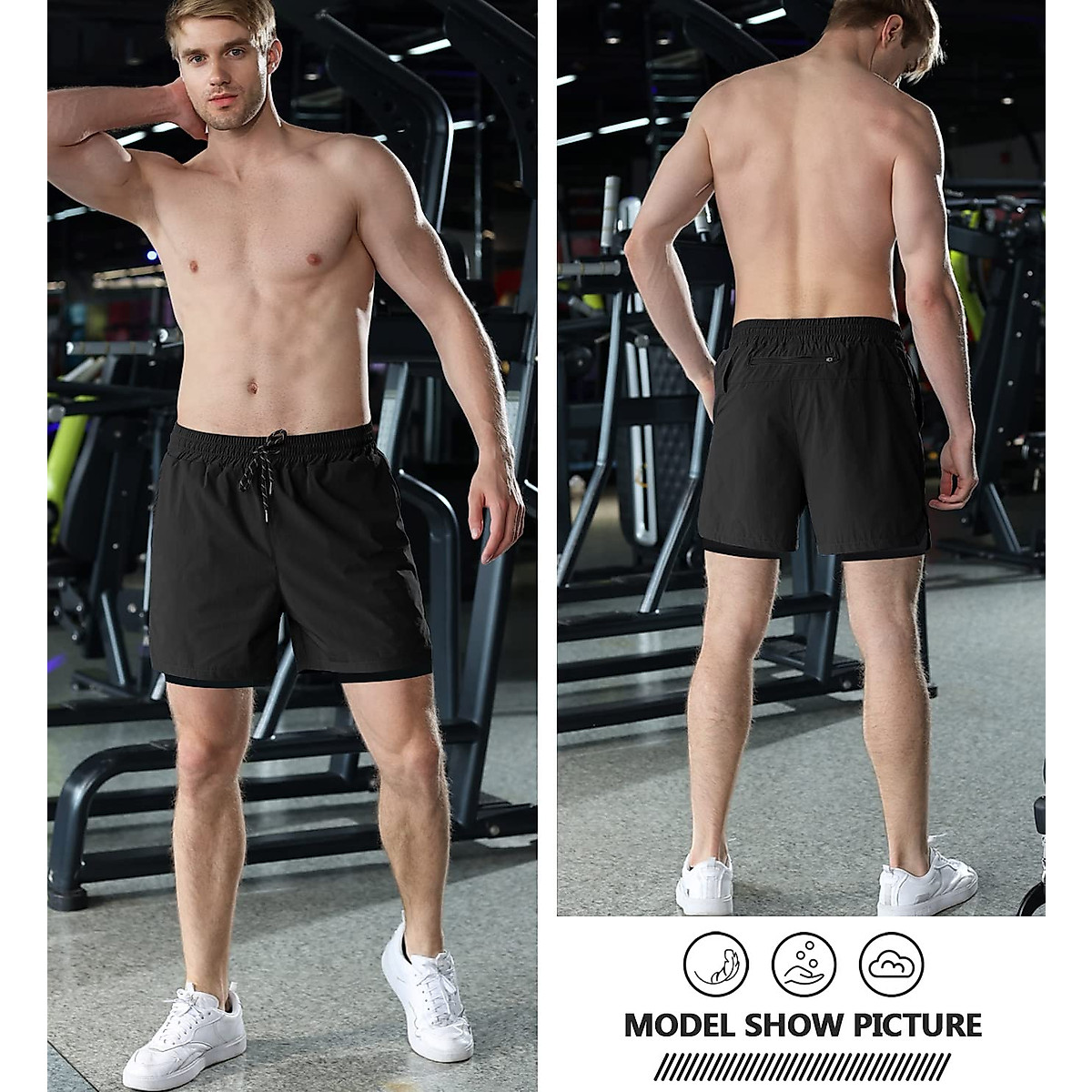 Aolesy Men’s 2 in 1 Running Shorts 5 Inch Workout Gym Athletic Shorts for Men Quick Dry Lightweight Training Shorts with Pockets Black