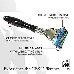 G.B.S Men's 5 Blade Razor - Men's Shaving Razor W/Cone Razor Stand. Sleek Handle Compatible With 5 Blades Razor Blades Compatible- Provides Clean And Close Shave. Heavy Duty Cone Stand Polished Steel.