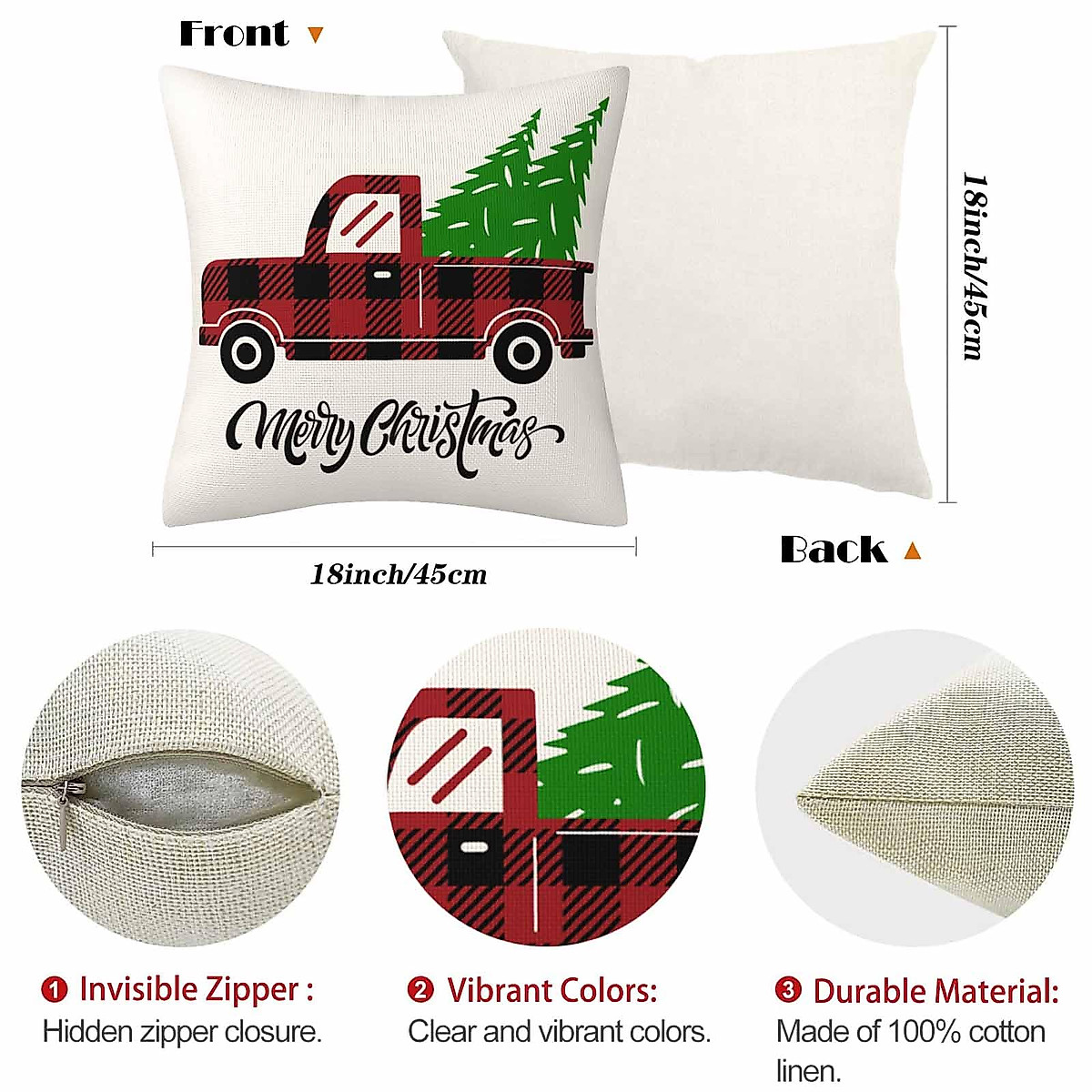 Veilpuo Christmas Pillow Covers 18 x 18 Inch Set of 4 for Christmas Decoration Farmhouse Black and Red Buffalo Plaid Pillow Case for Christmas Home Office Sofa Couch Bed Decoration