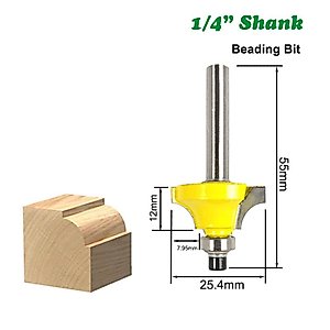 Wilsnsun 1/4 Inch Shank Forming Roundover Beading Router Bit Set Includes Beading Bit, Double Roman Ogee Bit, Roman Ogee Bit with Bearing for Table, Drawer or Cabinet Edges - 1/2" Radius 3Pcs