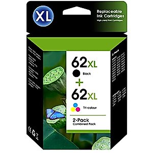 62XL Ink Cartridge Replacement for HP 62XL 62 XL for Envy 5540 5640 5660 7644 7645 OfficeJet 5740 8040 OfficeJet 200 250 Series Printer 2-Pack(1Black&1Tri-Color)