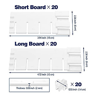 SELFIE CAT Acrylic Drawer Divider Board Set 40PCS Adjustable DIY Drawer, No Need to Cut, Organizer Separator for Socks Underwear Lipstick Kitchen Bedroom