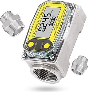 CGOLDENWALL 1” Turbine Fuel Meter, Stainless Steel Water Meter with 1-inch NPT Adapters, Gallon Liquid Flowmeter, Digital Inline Flow Meter for Liquids, Required Flow Rate 2.5-26GPM