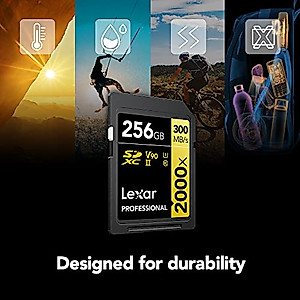 Lexar Professional 2000x 256GB SDXC UHS-II Memory Card, C10, U3, V90, Full-HD & 8K Video, Up To 300MB/s Read, for DSLR, Cinema-Quality Video Cameras (LSD2000256G-BNNNU)