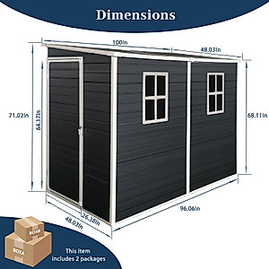 Jaxenor 4x8 FT Lean to Shed, Resin Storage Sheds Outdoor with Floor Included, Plastic Sheds & Outdoor Storage Clearance with 2 Windows and Lockable Door, Backyard Storage Sheds for Garden Tools, Bike