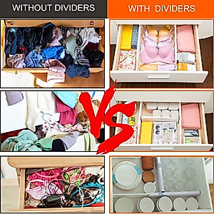 KIKILIE 8 Pack Dresser Drawer Organizers Dividers, 11-17 Inch Expandable Divider Organizer for Clothing, Baby Clothes, Makeup, Kitchen Utensils, Deep Divider, Adjustable Separators, White