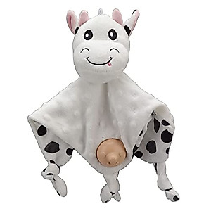 Baby Security Blanket, Cartoon Security Blanket Stuffed Animal Soft Plush with Pacifier for Teething Period (Cow)
