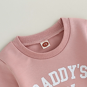 CREAIRY Newborn Baby Girl Outfits Daddy’s Girl Sweatshirt Long Sleeve T-Shirt Tops Pants Set Sweatsuit Toddler Fall Clothes (Pink, 0-6 Months)