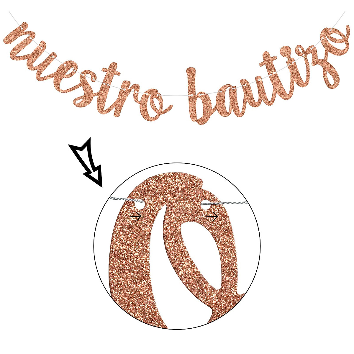 Nuestro Bautizo Banner, Spanish Baptism Party Decorations, First Holy Communion Decor, Kid's Birthday Baby Shower Party Decoration Supply Rose Gold Glitter