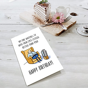Supoeguk Funny Birthday Card for Men, Hilarious Birthday Card for Dad, Husband, Grandpa, Watches TV with Eyes Closed Card