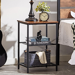 VECELO End Side Table with Storage Shelf, Industrial Night Stand , 3-Tier Small Nightstand for Living room, Bedroom