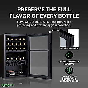 Luma Comfort Shadow Series Wine Cooler Refrigerator 33 Bottle Dual Temperature Zones, Freestanding Mirrored Wine Fridge with Double-Layer Tempered Glass Door & Compressor Cooling,Black
