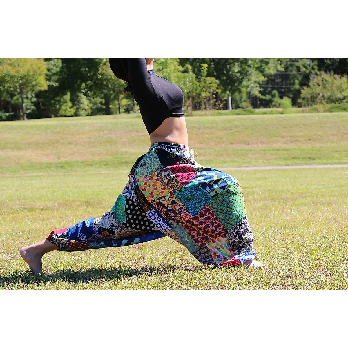 PEACH PEBBLE Women's Harem Pants 100% Cotton, Bohemian Yoga Boho Hippie Aladdin Colorful Patchwork Harem Pants, Soft Cotton Casual Fashion Women