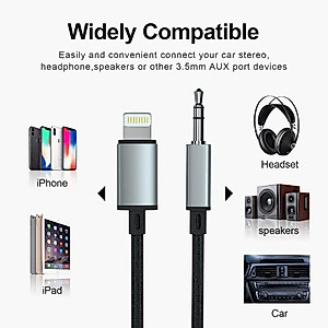 Aux Cord for iPhone, ANDNOVA Lightning to 3.5mm Headphone Jack Audio Cable 4Ft [Apple MFi Certified] for iPhone 13/13 Mini 12/11 Pro/X/XR/XS Max / 8/8 Plus iPad to Car Stereo, PA, Speaker, Headphone