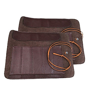 Hemoton 2 Pcs Leather Chef Knife Roll Bag Foldable Knife Culinary Bag Kitchen Knives Holder Organiser Utensils Wrap Bag Makeup Brush Roll Pouch Travel Tool Storage Container