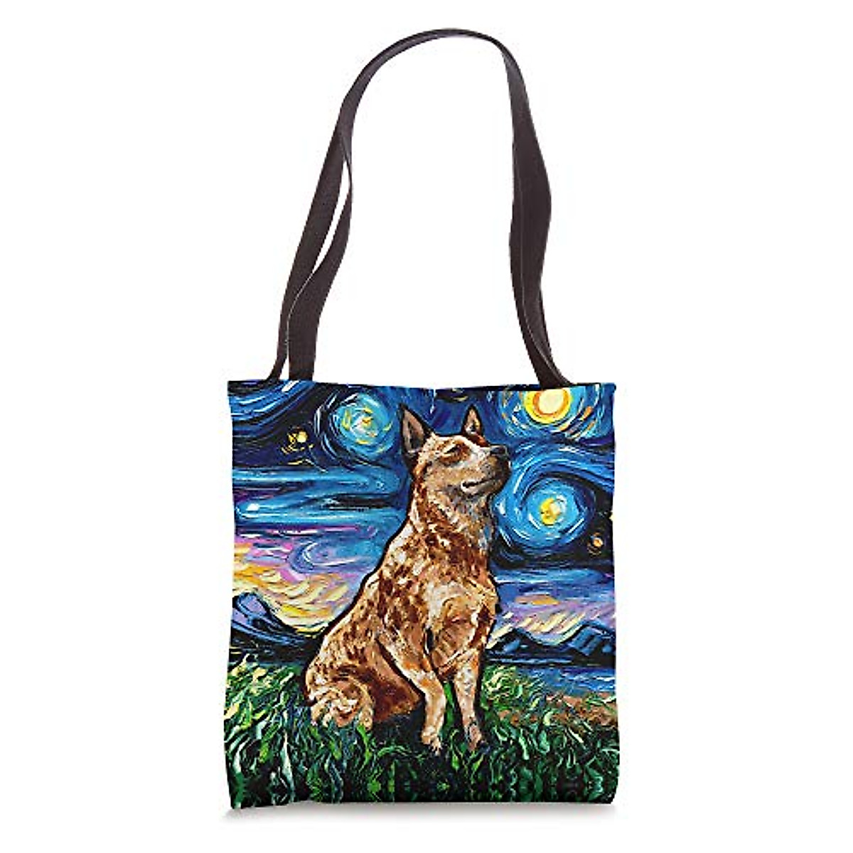 Red Heeler Starry Night Impressionist Cattle Dog Art by Aja Tote Bag