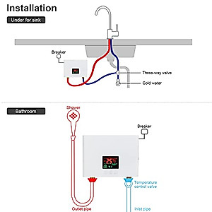 Tankless Water Heater Electric, Mini Instant Hot Water Heater with Remote Control, Constant Thermostatic Heating System with Digital Display for Kitchen Washing Sink 3000W 110V (White)