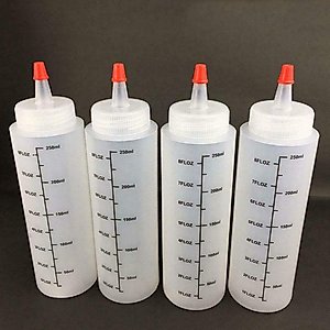 U&S 1 Pack 8oz/250ml Plastic Squeeze Bottles with Red Tip Cap and Black Scale, Squeeze Condiment Bottles Sauce Salad Squeezable Bottle Squirt Bottles