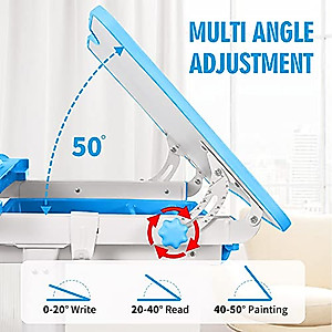 UNICOO Adjustable Kids Desk & Chair Set with LED Lamp, Premium Quality, Crank Height Adjustable Study Desk, Tilt Desktop, Spacious Storage Drawer, New Anti-tip Designed Bookstand & Safe Chair