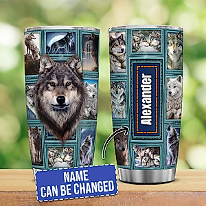 wowcugi Wolf Tumbler Personalized Stainless Steel Double Wall Vacuum Tumblers 20oz 30oz Coffee Travel Mugs With Lid Birthday Christmas Gifts For Wolf Lovers Women Men
