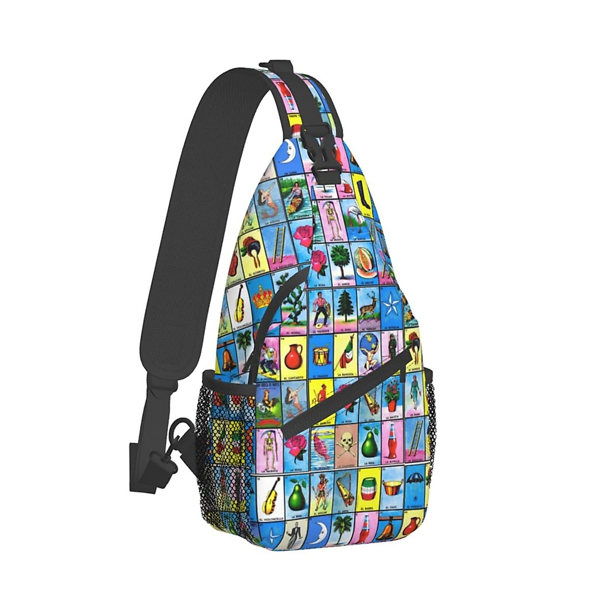 GregTins Colorful Mexican Loteria Cards Cross Chest Bag Diagonally Men Women Crossbody Shoulder Bag Casual Fashion Travel Bag Sling Backpack