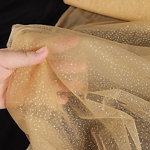 HAVII 60" x 8 Yards Golden Glitter Tulle Fabric Rolls Sequin Sheer Fabric for Bridal Veil Wedding Arch Backdrop Decor Tutu Skirts DIY Sewing Craft