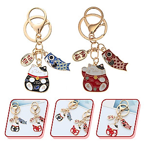 NUOBESTY Maneki Neko Lucky Cat Keychain: Japanese Beckoning Cat Keyring Fengshui Fortune Key Chains for Wealth Fortune