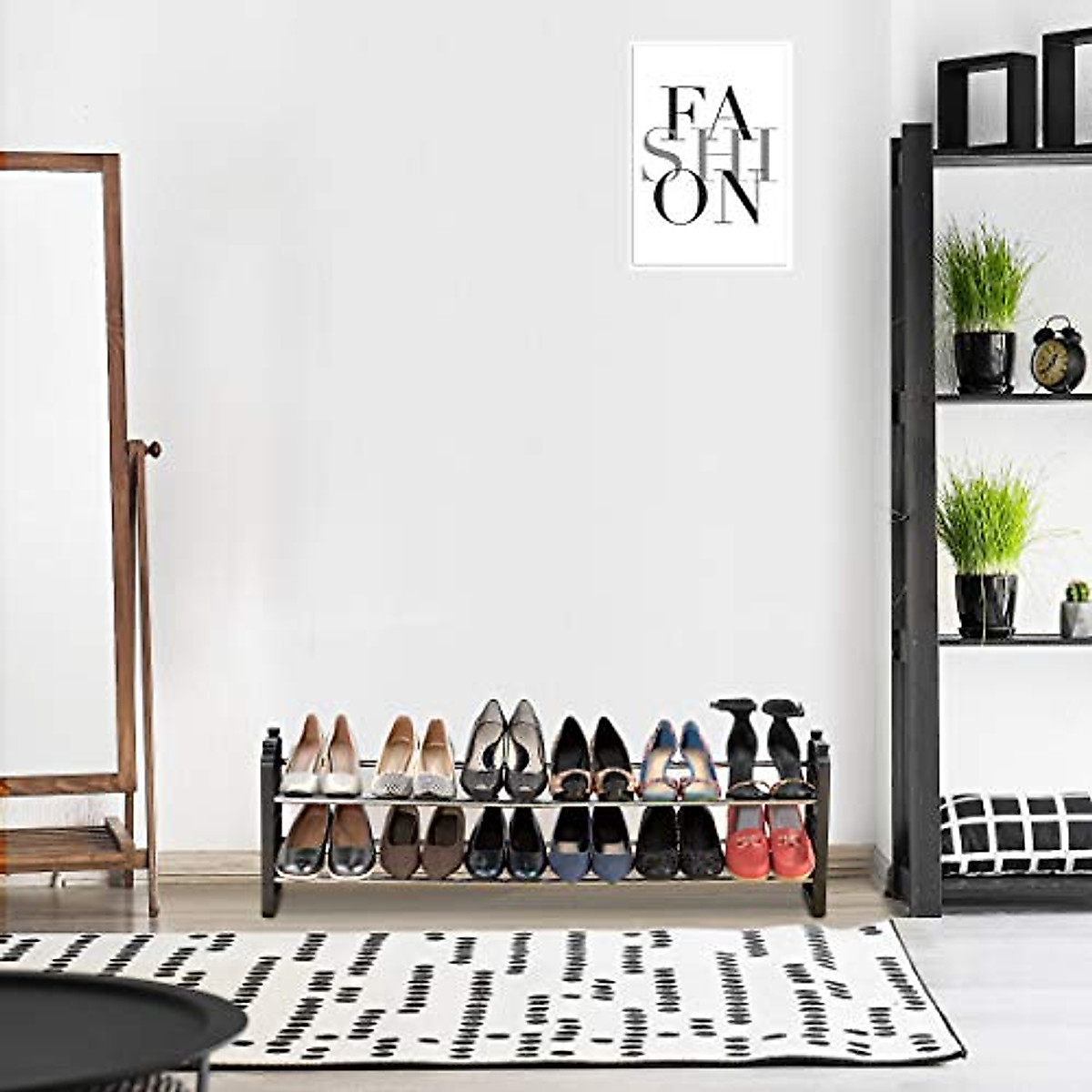 Seville Classics 4-Tier Expandable 24-Pair Shoe Rack Resin Freestanding Closet, Entryway, Bedroom Footwear Organizer, Chrome Poles