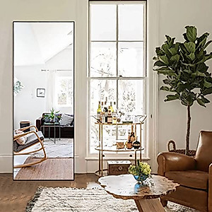 MIRUO Full Length Mirror, 64" x 21" Aluminum Alloy Frame Floor Mirror with Stand, Large Bedroom Mirror, Free Standing or Wall Mounted or Leaning Against Wall, Black