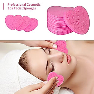 50-Count Facial Sponges Compressed Natural Cellulose Sponge Spunspon Heart Shape Face Sponge for Face Cleansing Exfoliating and Makeup Removal, Pink