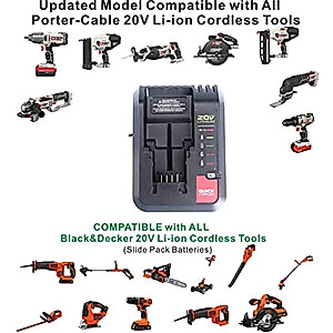 PCC692L 20V MAX Lithium Battery Charger Replacement for Porter-Cable 20V Lithium Battery PCC685L PCC680L PCC681L PCC682L Black Decker LCS1620 20V Lithium Battery LBXR20 LBX4020