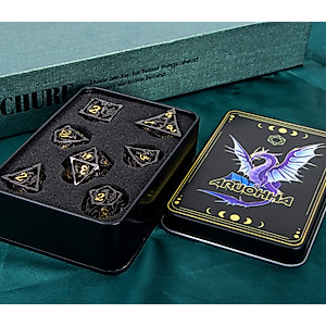 ARUOHHA Hollow DND Metal Dice Set Black Gold Dungeons and Dragons Dice D and D Dice Role Playing Games D+D Polyhedral Dice 7PCS RPG D&D Dice with Gift Box D20 D12 D10 D8 D6 D4