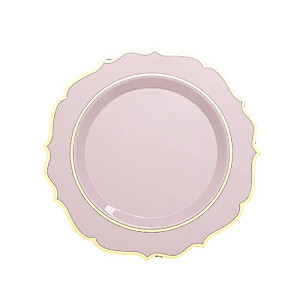 10 Pcs of 10.5" Blush Round Dinner Plates With Gold Scalloped Rim Wedding Tableware
