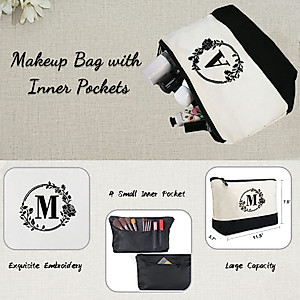 BeeGreen Personalized Gifts for Women - Canvas Tote Bag for Women Initial Beach Tote Bag Gift for Friends Teacher Girlfriend Bridesmaid Mother Monogram Gift Bag for Birthday Bridal Shower Gift C