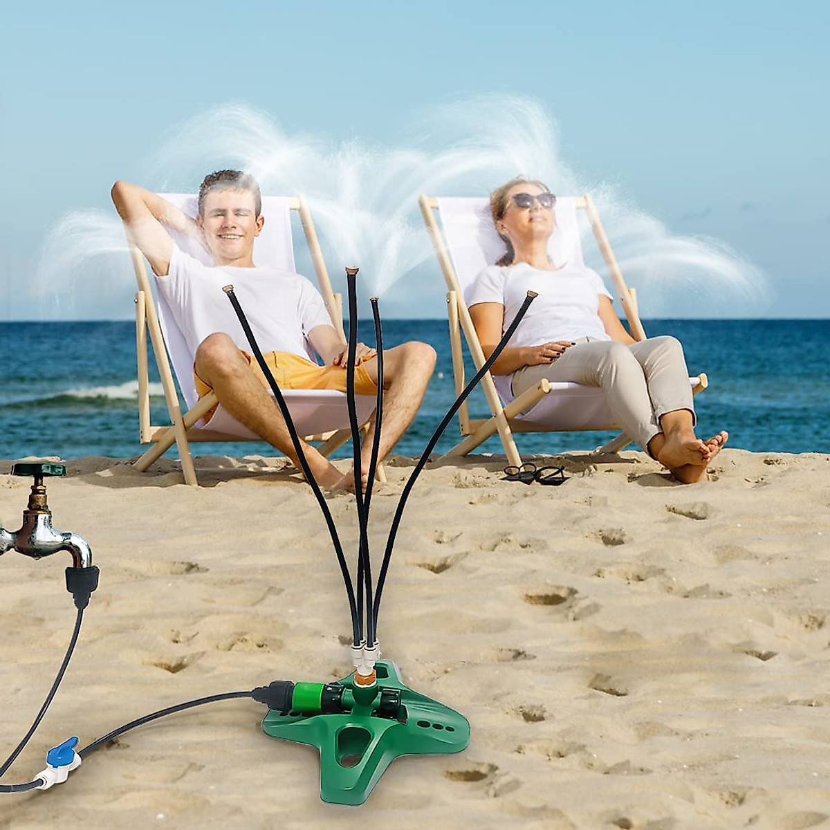 Tolobeve Standing Misting Cooling System, Portable Misting System for Patio, Outdoor Mister System with 26.2FT (8M) Misting Line, Flexible Mister for Patio Pool BBQ Cooling Kids Water Playing