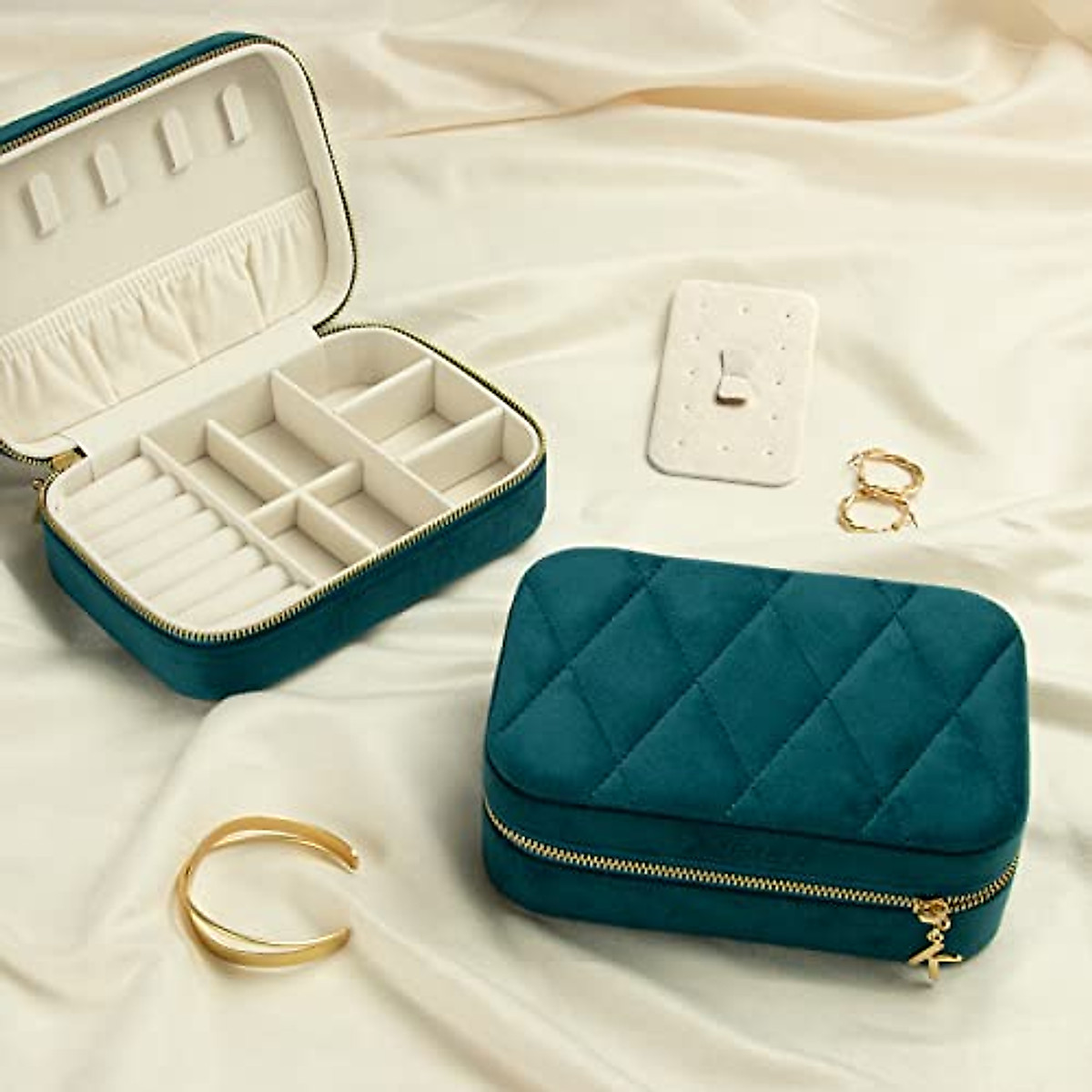 KAMIER Small Jewelry Boxes for Women | Velvet Jewelry Organizer Box for Earrings, Ring, Necklaces | Cute Jewelry Box for Women Men Girls(Peacock Blue)