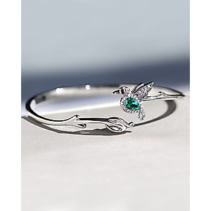 Jewever 925 Sterling Silver Hummingbird Bracelet For Women Cuff Cute Animal Bracelets Inlay Crystals Jewelry Gifts for Lady