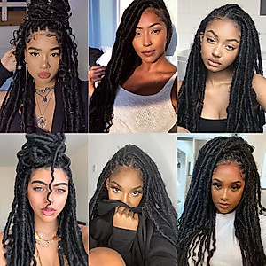Goddess Locs Crochet Hair 6 Packs 16 Inch Straight Faux Locs Crochet Hair for Black Women, Crochet Pre-Looped Curly Hair Soft Faux Locs Synthetic Braiding Hair Extensions (16 Inch, 6 Packs, 1B#)